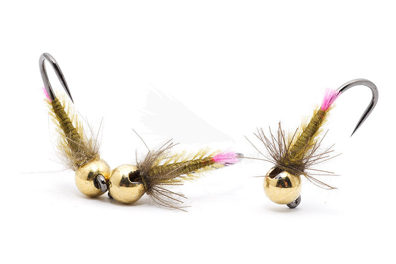 Troutline Tactical Olive Micro Mayfly Pink Tag BL Jig Nymph